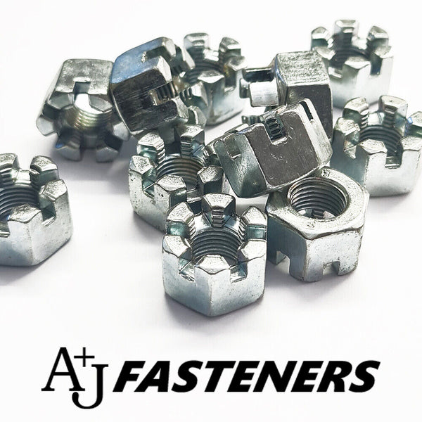 M6 M8 M10 M12 M16 M20 CASTLE NUTS SLOTTED HEXAGON METRIC STEEL ZINC PL ...